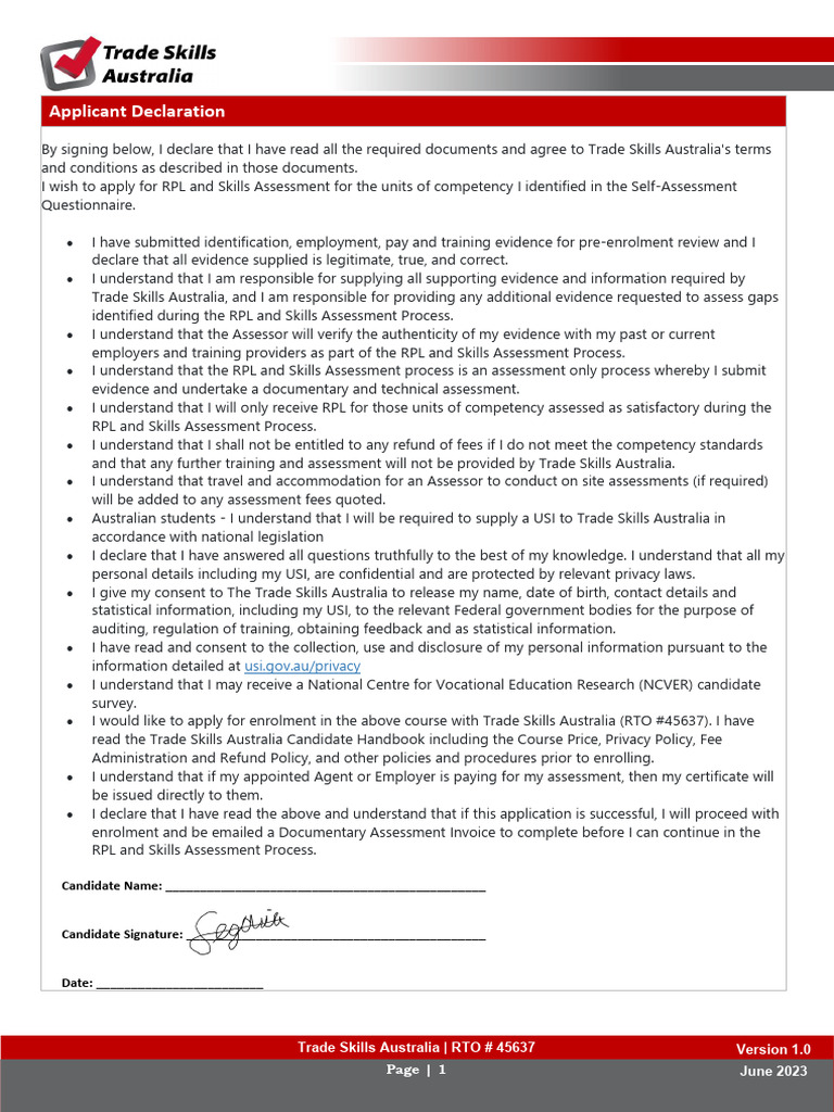 TSA Applicant Declaration_June 2023 | PDF | Justice | Crime & Violence