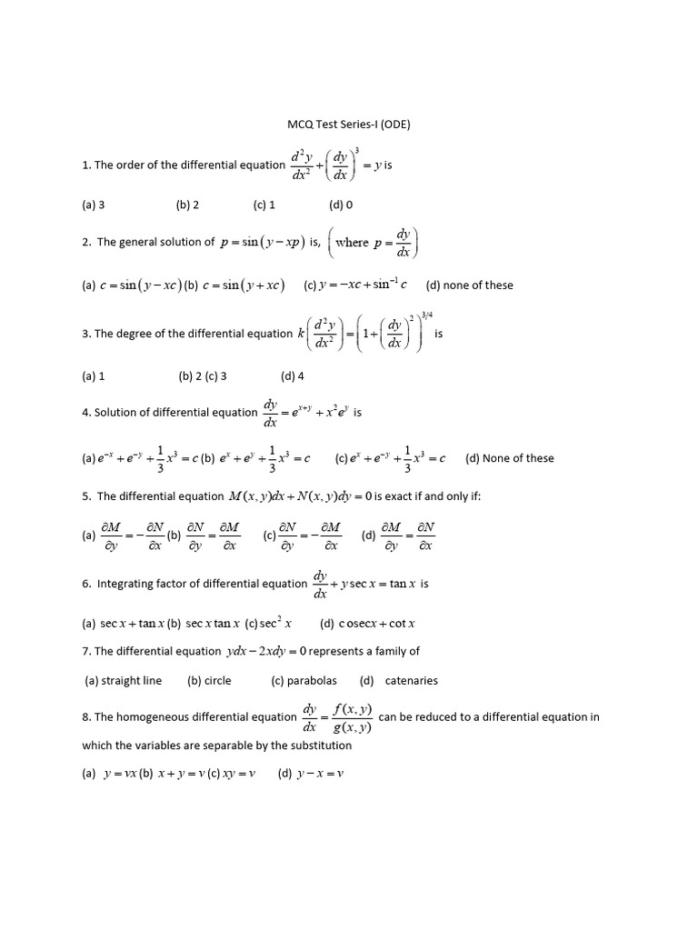 Mock Test 1 On Diff Eq | PDF | Nonlinear System | Equations