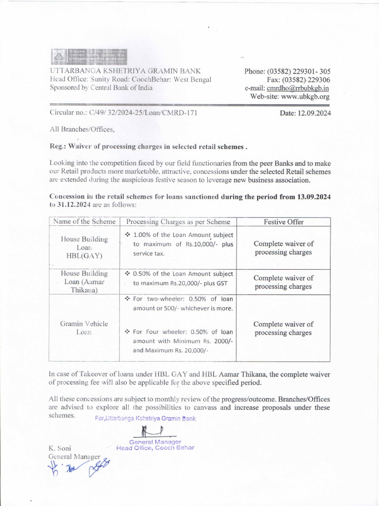 Waiver of Processing Charges | PDF