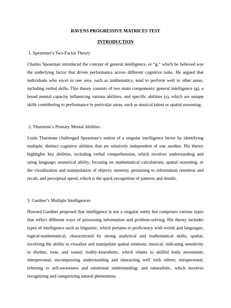 Raven's Progressive Matrices Overview | PDF | Intelligence | Neuroscience