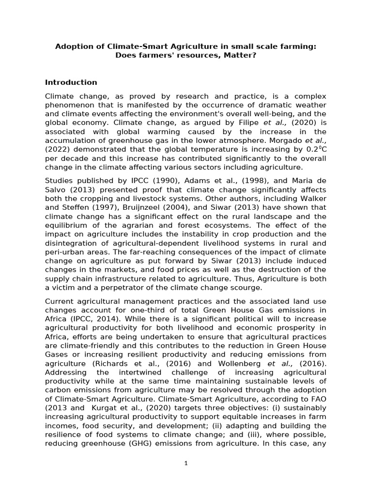 ADOPTION OF CSA PAPER 5012023.edited | PDF | Agriculture | Climate Change