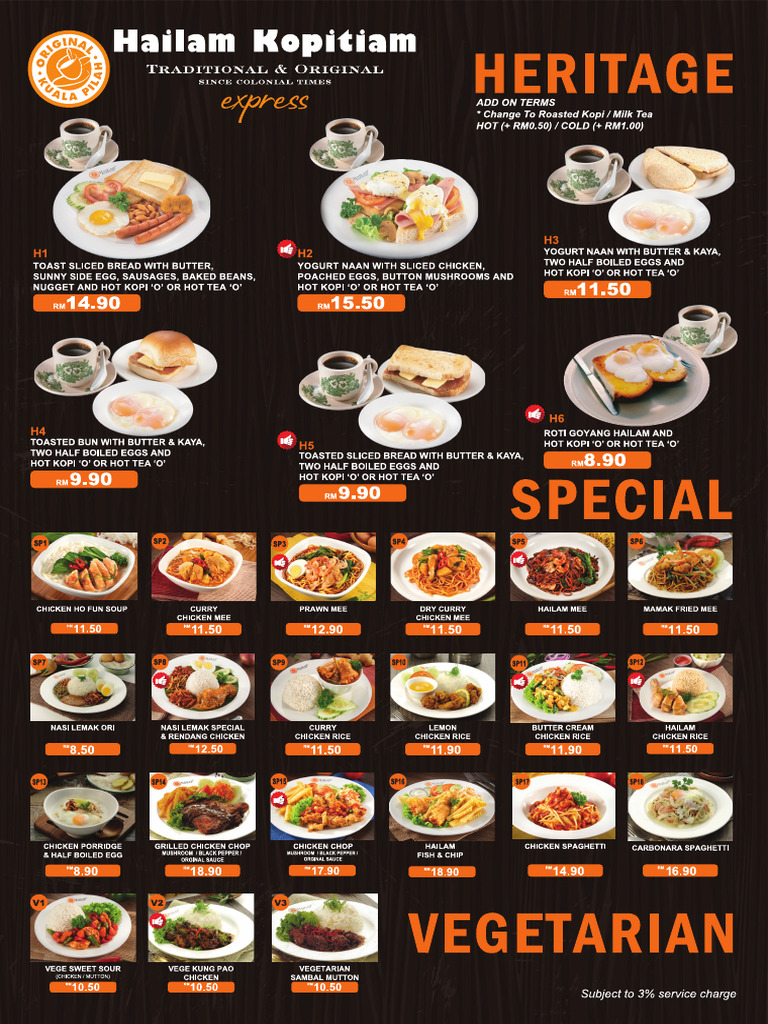 Hailam Kopitiam Malaysia Menu | PDF