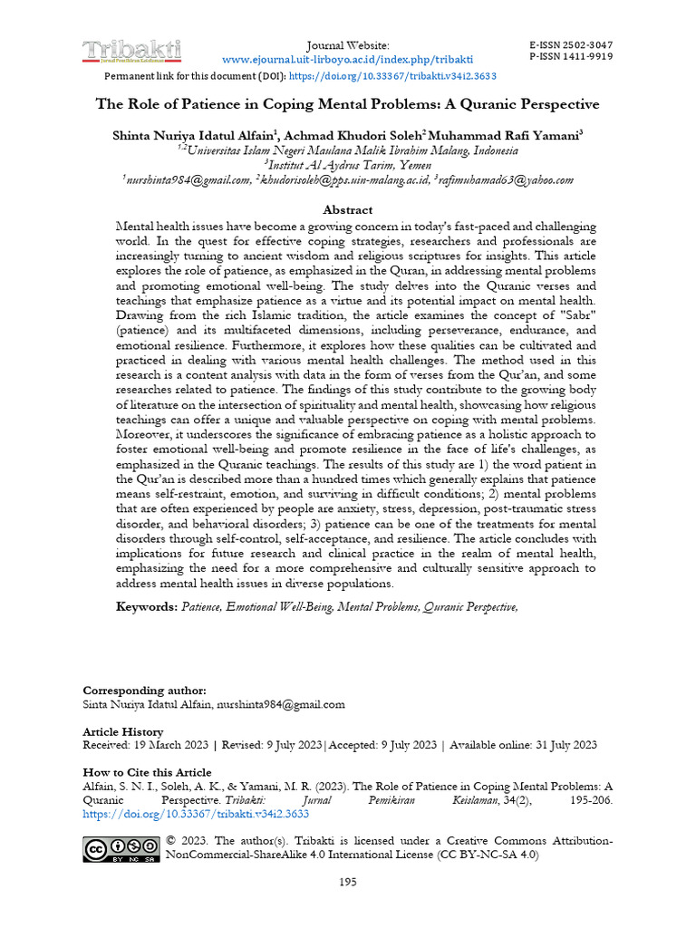 The Role of Patience in Coping Mental Problems A Q | PDF | Patience ...