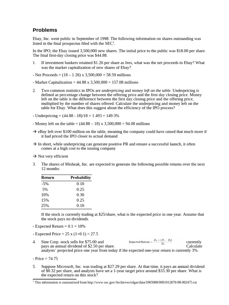Problem set 3 (1) | PDF | Dividend | Initial Public Offering