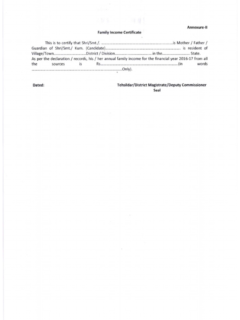 Format of Lncome Certificate in Respect of Student From State Govt. of ...