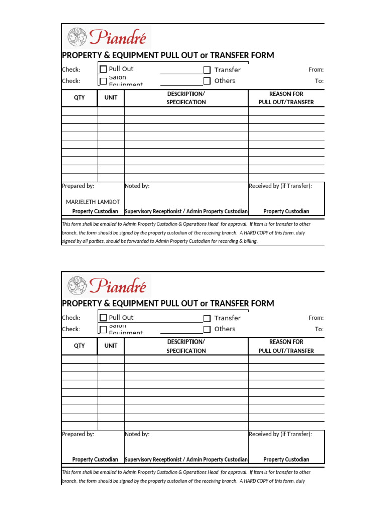 Property & Equipment Transfer Form | PDF