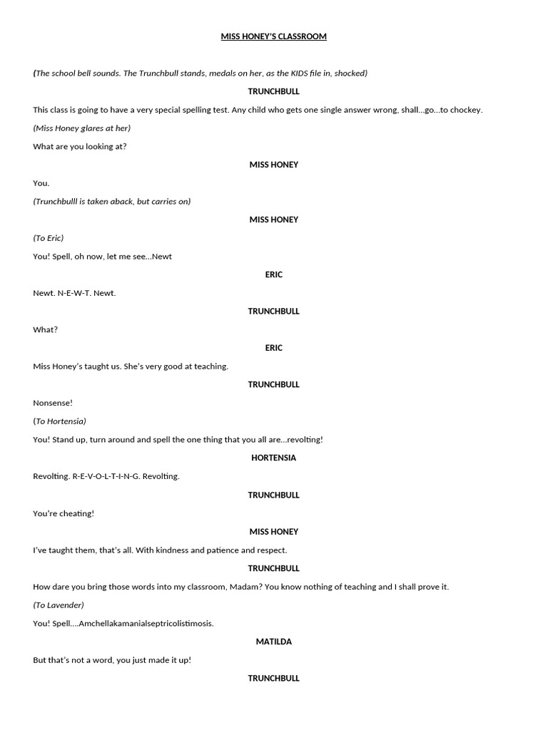 Miss Honey's Classroom Spelling Test | PDF