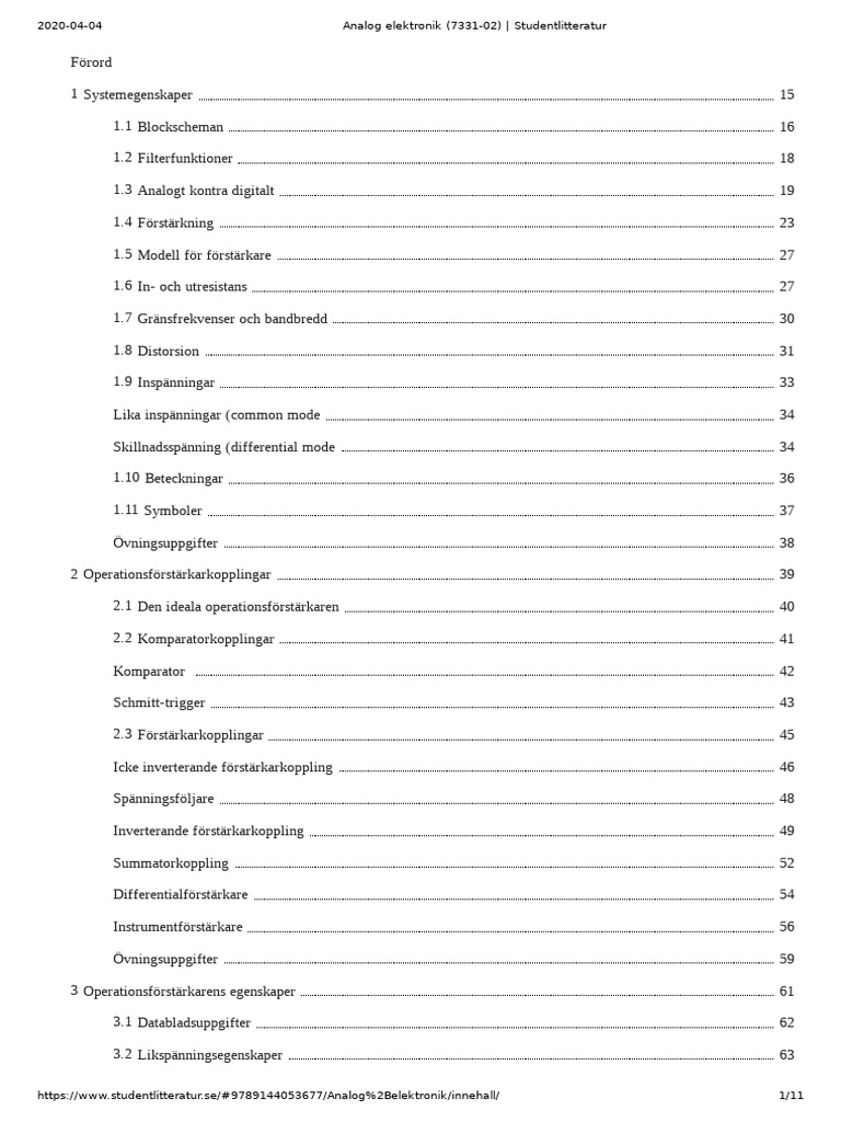 Analog Elektronik Bengt Molin Innehållsförteckning | PDF