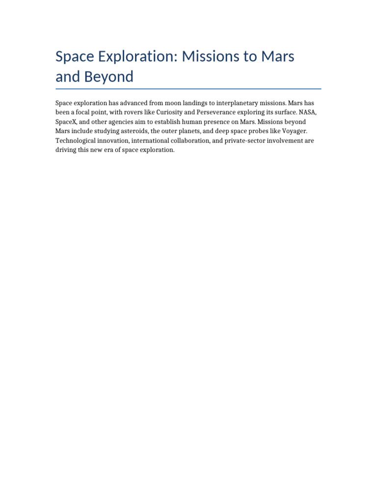 Space Exploration Missions To Mars and Beyond | PDF