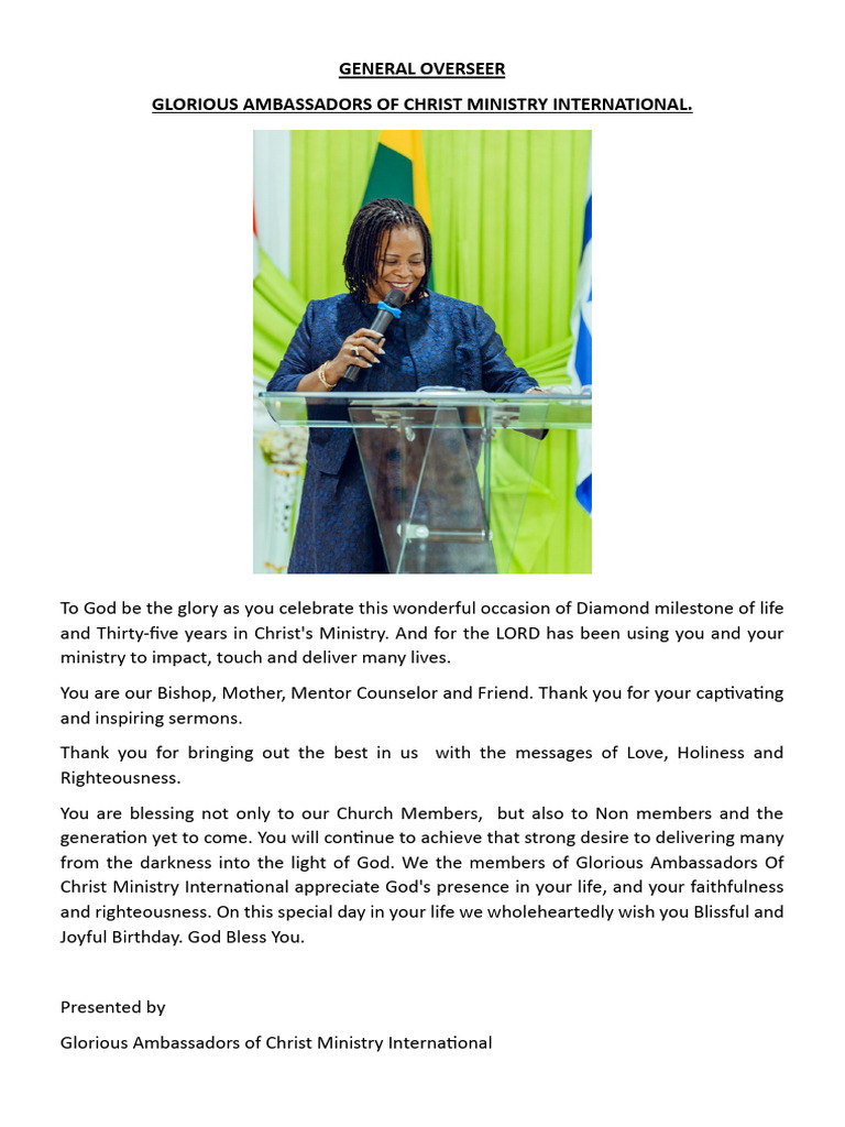 Birthday Tribute to Our General Overseer | PDF