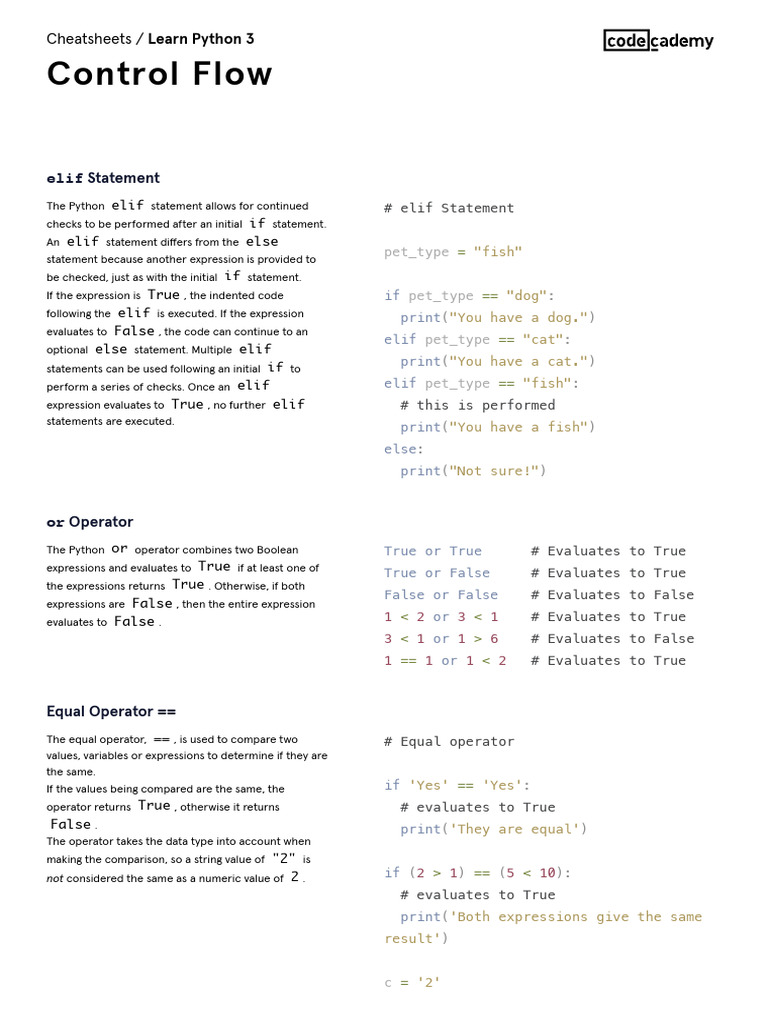 Learn Python 3 - Control Flow Cheatsheet - Codecademy | PDF | Boolean ... Learn Python 3 - Control Flow Cheatsheet - Codecademy | PDF | Boolean ...