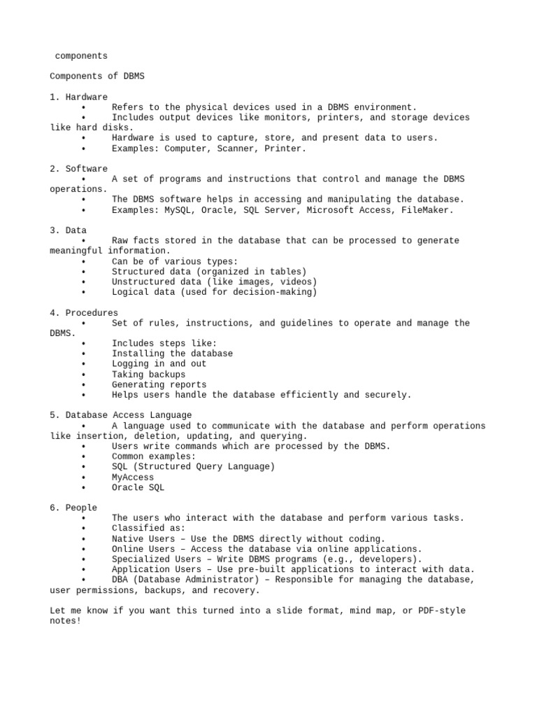 Components of DBMS | PDF