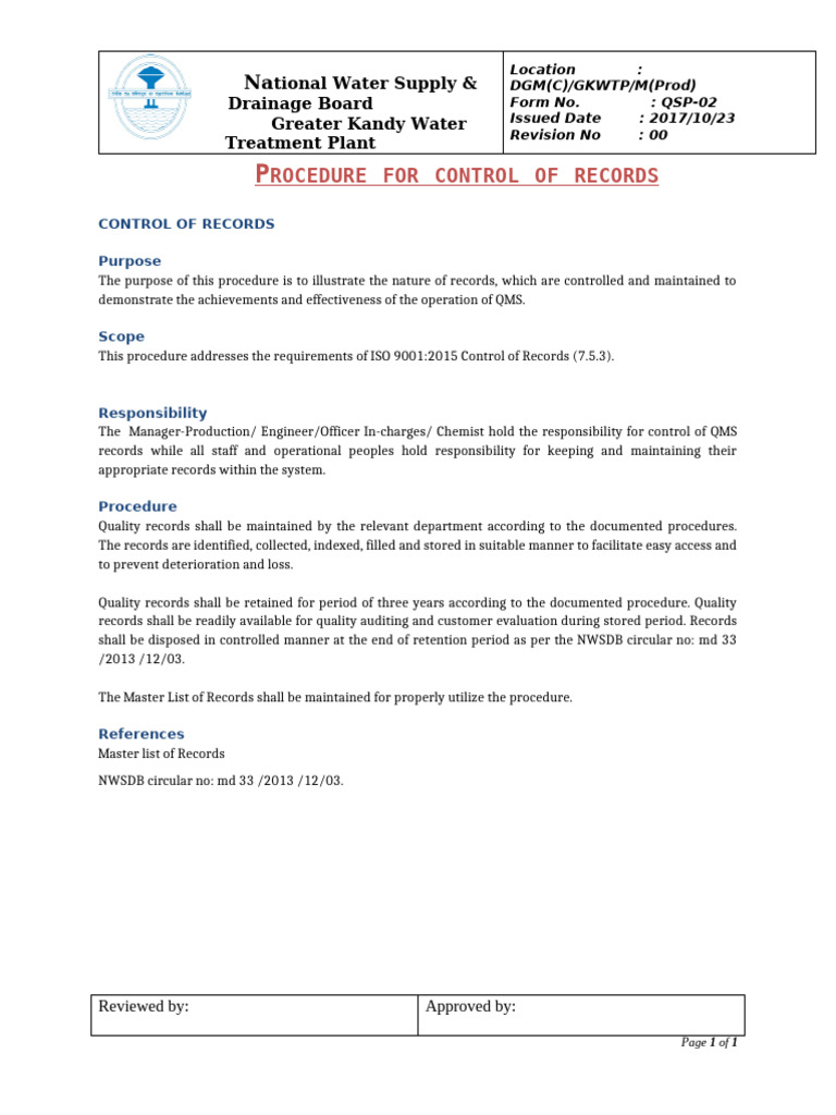 QSP02 23-10-2017 Control of Records | PDF