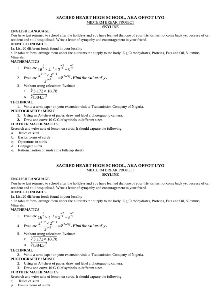 Midterm Break Project Skyline | PDF | Nutrition | Diet & Nutrition