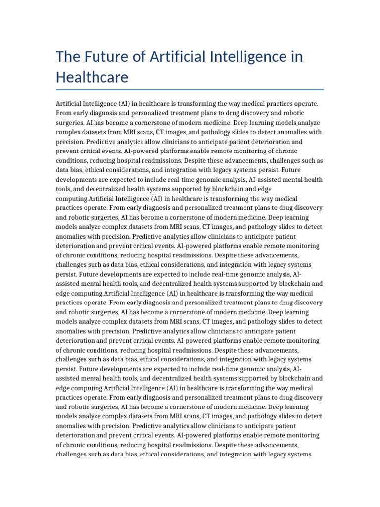 The Future of Artificial Intelligence in Healthcare DETAILED | PDF ...