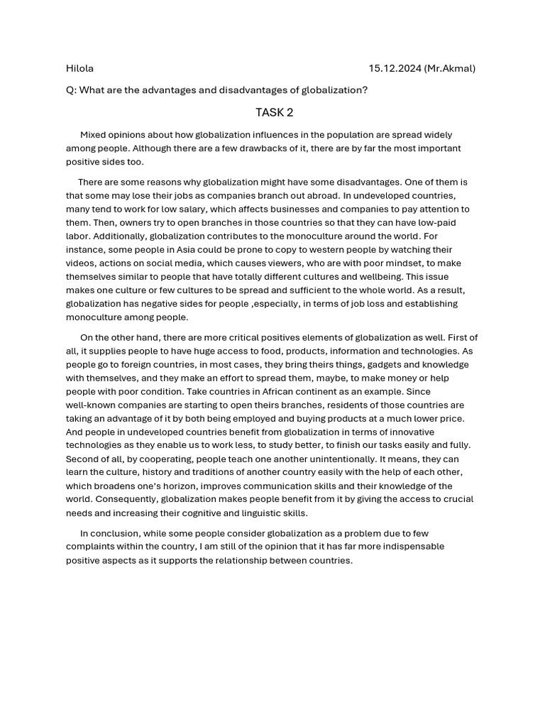 Globalization Task 2 | PDF | Globalization | Cognition