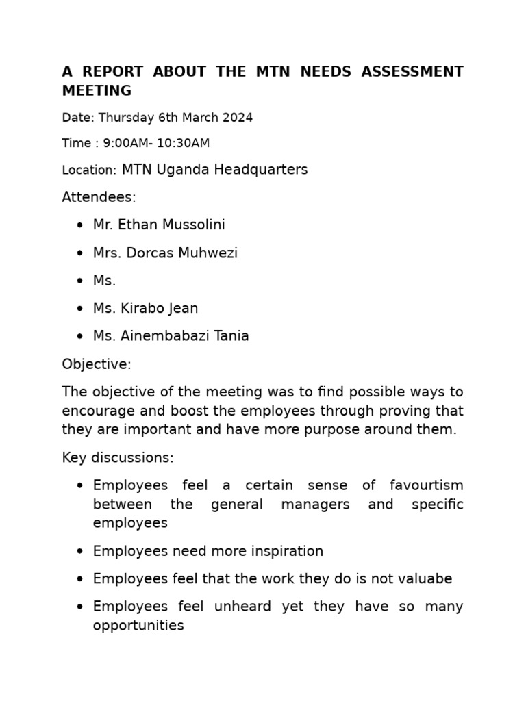 MTN Needs Assessment Report | PDF