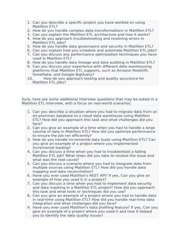 Matillion Interview Questions | PDF | Data Warehouse | Information ...