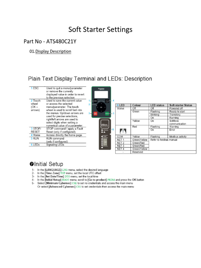 Soft Starter Settings | PDF
