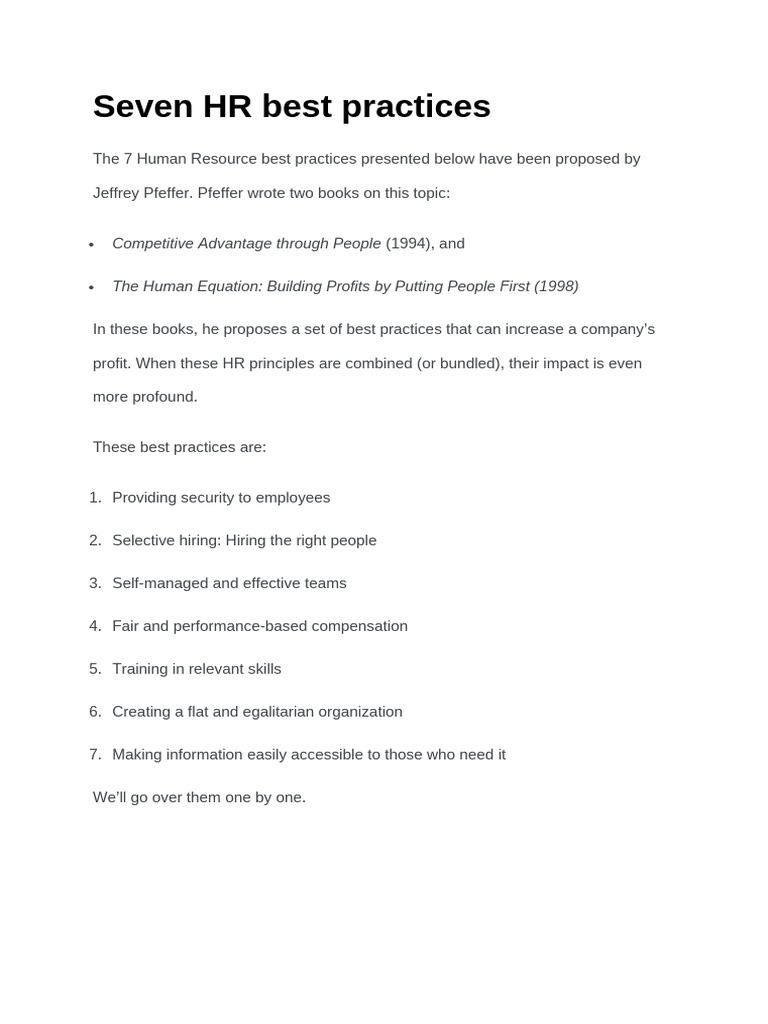 Seven HR Best Practices for Success | PDF | Employment | Human Resource ...