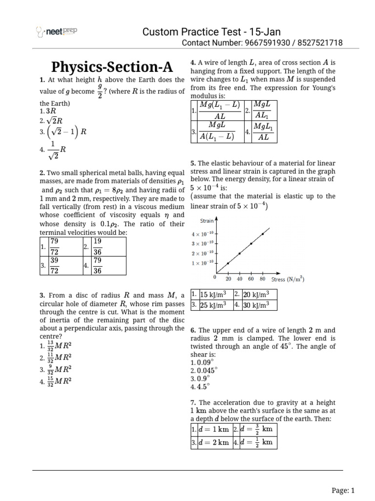 Physics Practice Test Questions | PDF | Rotation Around A Fixed Axis ...