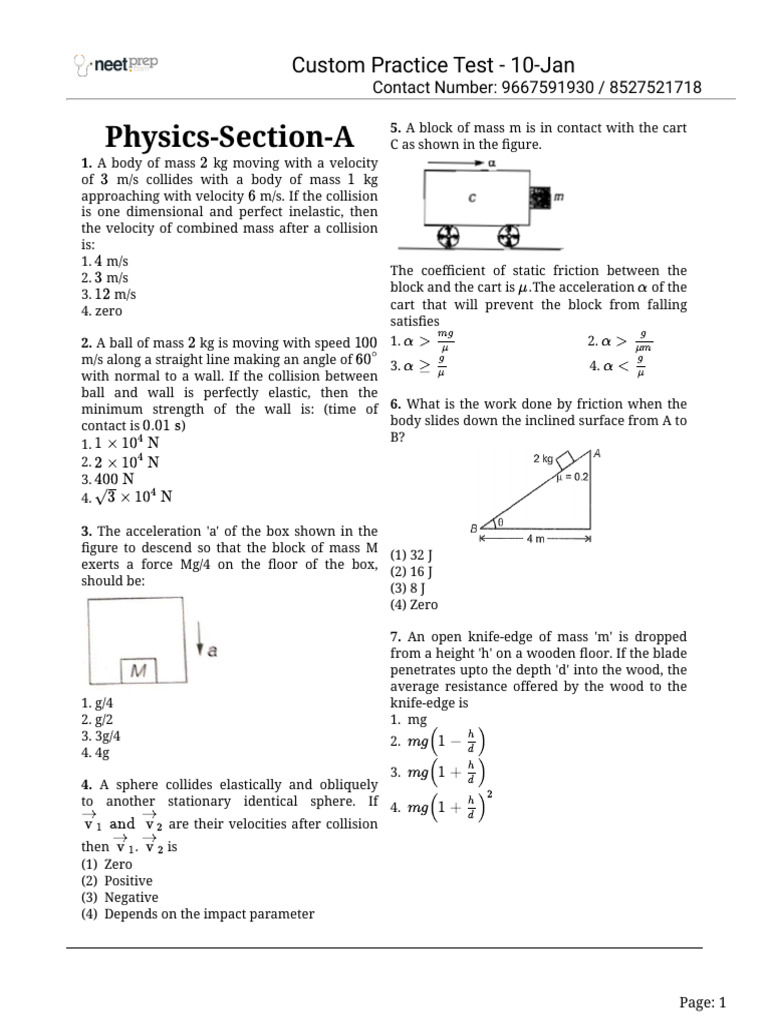 Physics Practice Test Questions | PDF | Force | Collision
