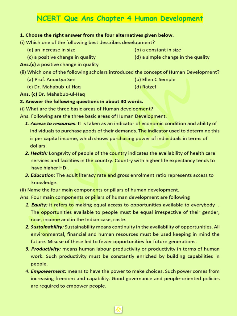 NCERT Que Ans Chapter 3 Human Development | PDF | Sustainability | Resource