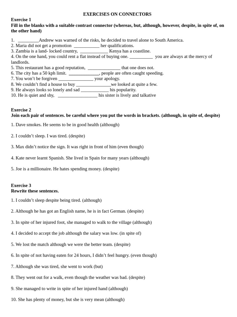 Contrast Linkers Exercises | PDF