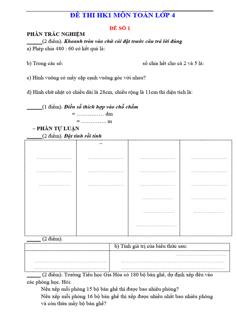 6 ĐỀ THI CK1 TOÁN 4 CÓ ĐÁP ÁN | PDF