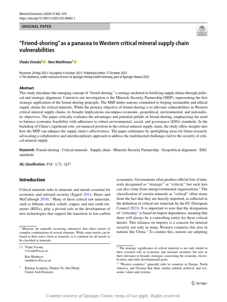 Friend-Shoring As A Panacea To Western Critical Mi | PDF | Supply Chain ...