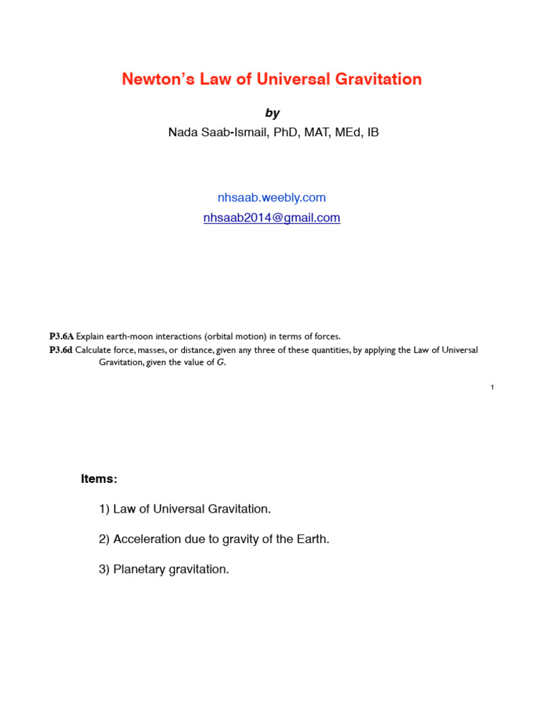 Newton's Law of Universal Gravitation Explained | PDF | Gravity | Force