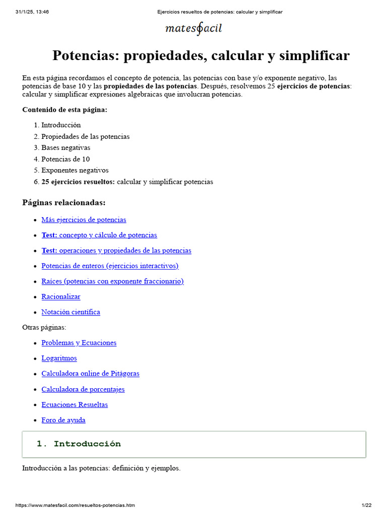 Ejercicios Resueltos de Potencias - Calcular y Simplificar | PDF | Exponenciación | División ...