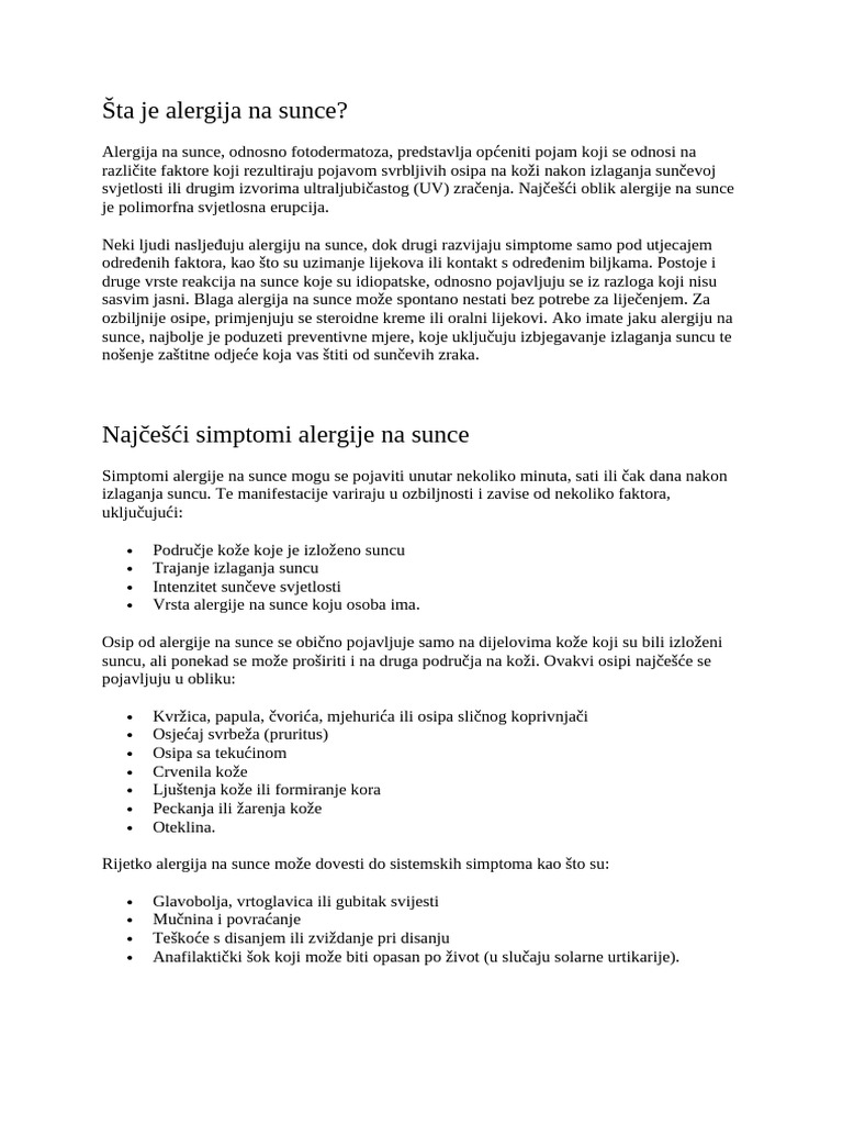 Alergija Na Sunce | PDF