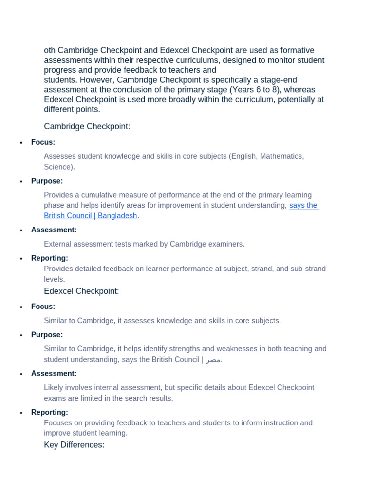 Cambridge vs. Edexcel Checkpoint Assessments | PDF