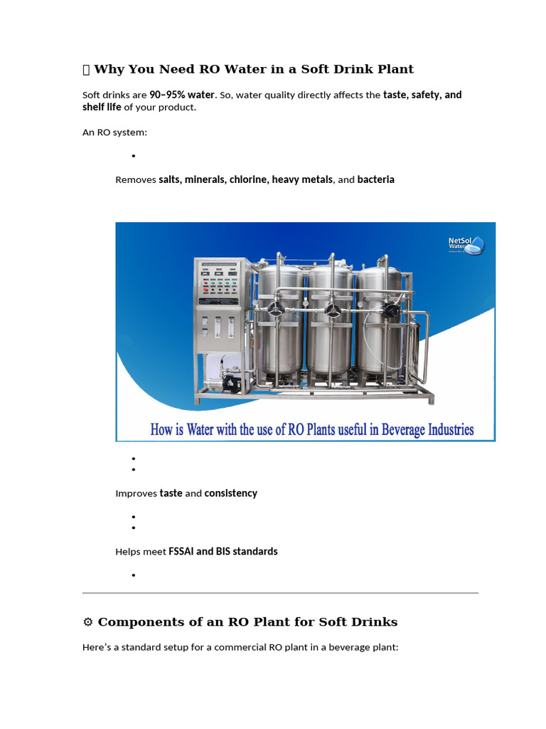 RO Water Importance in Soft Drinks | PDF | Water Purification | Water