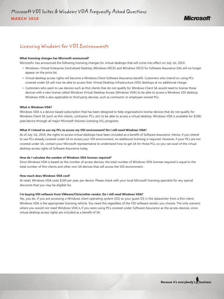 Microsoft VDI and Windows VDA FAQ v2 0 | PDF | Desktop Virtualization ...