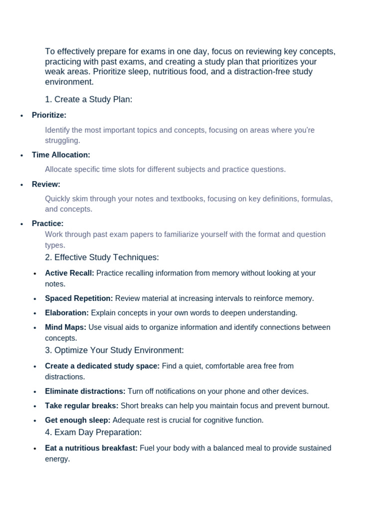 To Effectively Prepare For Exams in One Day | PDF