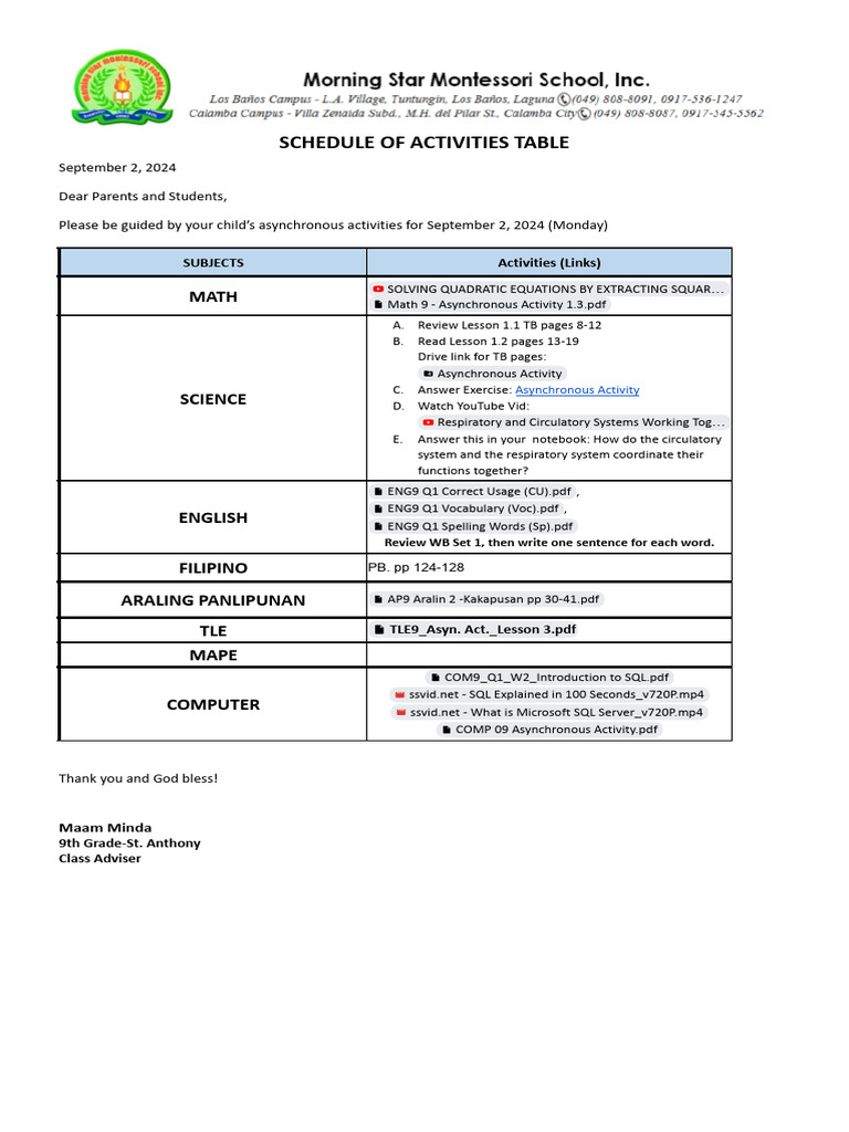 St. Anthony Asynchronous Activities | PDF