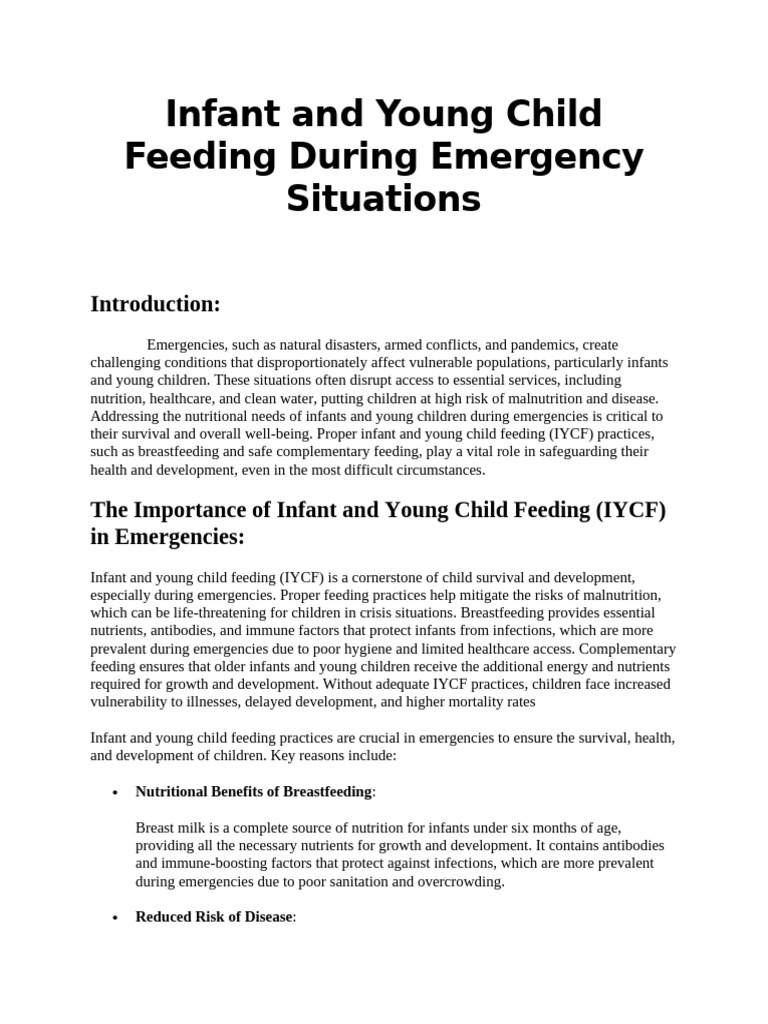 Infant and Young Child Feeding During Emergency Situations | PDF ...