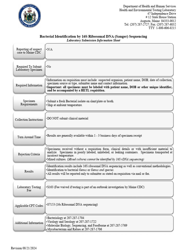Bacterial Identification by Sanger Sequencing of 16S DNA LSIS | PDF | Dna Sequencing | 16 S ...