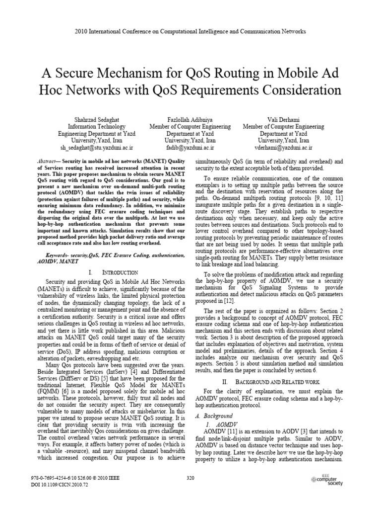 A Secure Mechanism For QoS Routing in Mobile Ad Hoc Networks With QoS Requirements Consideration ...