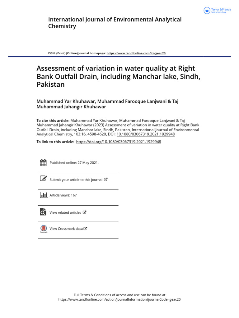 Assessment of Variation in Water Quality at Right Bank Outfall Drain ...