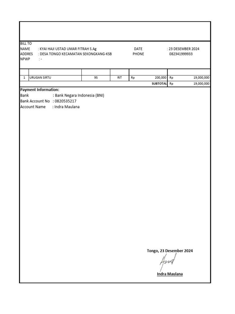 Invoice No 001-XII-TDP-24 | PDF