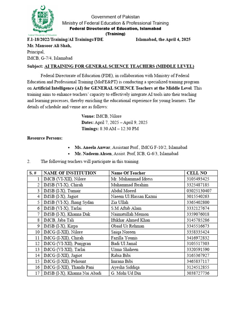 Middle-Nilore (General Science) | PDF | Government Of Pakistan | Pakistan
