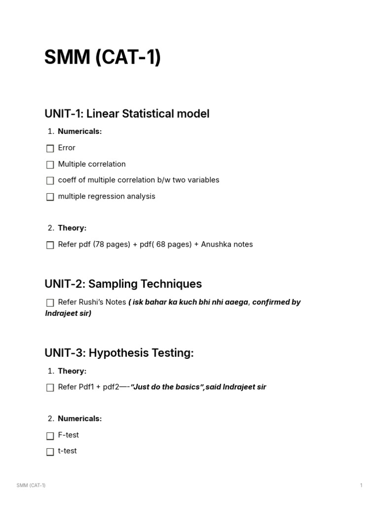 SMM (CAT-1) Syllabus | PDF