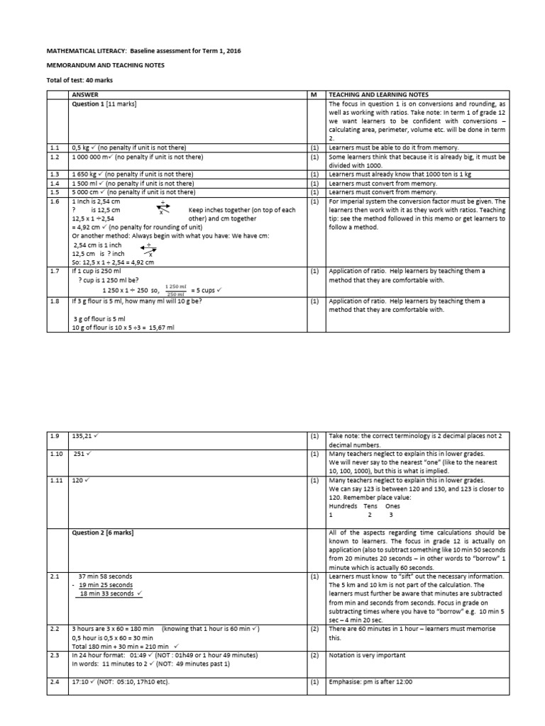 Grade 12 Marking Guideline Baseline Assessment | PDF | Significant Figures