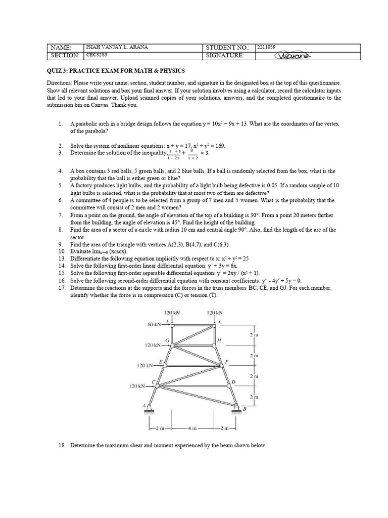 Quiz Computation Practice - Integ - Arana | PDF | Mechanical Engineering | Applied And ...