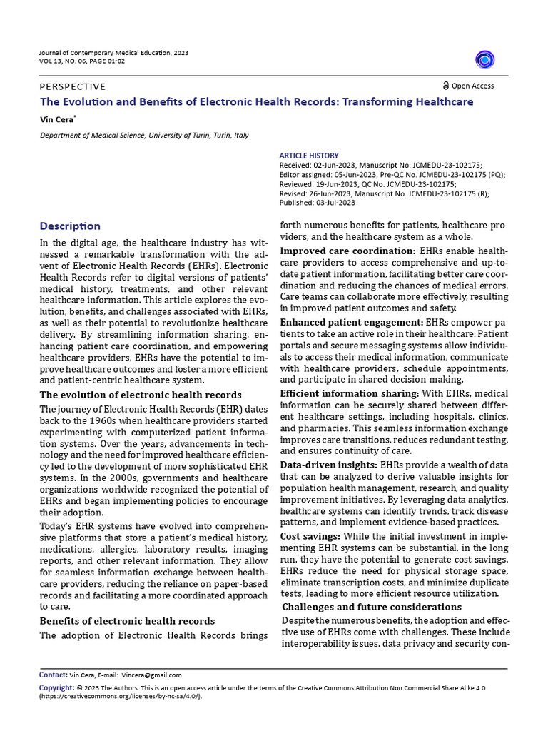 The Evolution and Benefits of Electronic Health Records Transforming ...