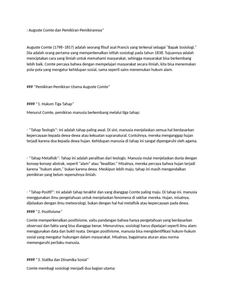 Auguste Comte Dan Pemikiran | PDF