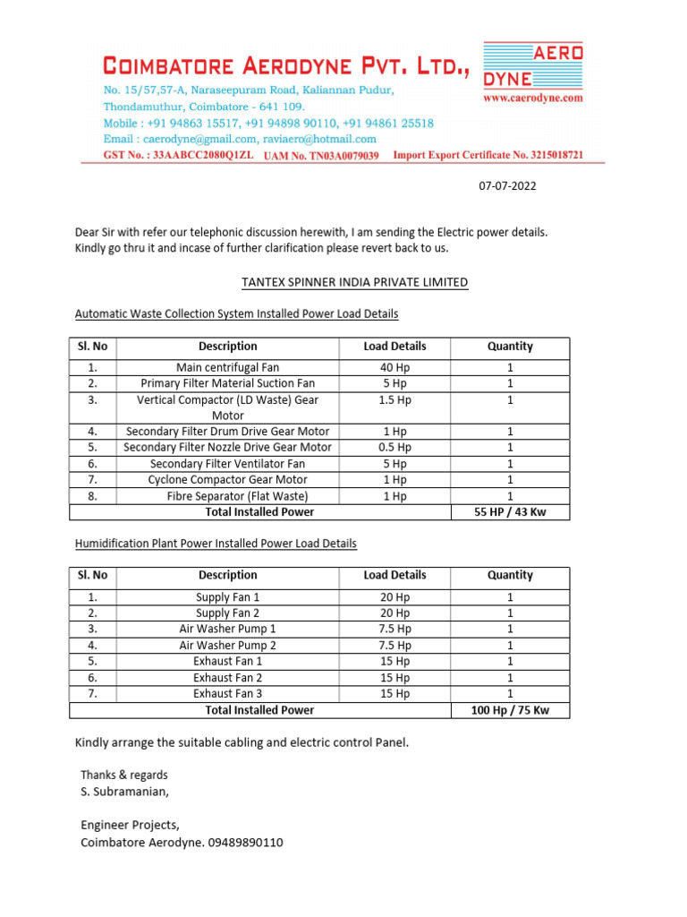 Tantex Spinner Power Details | PDF